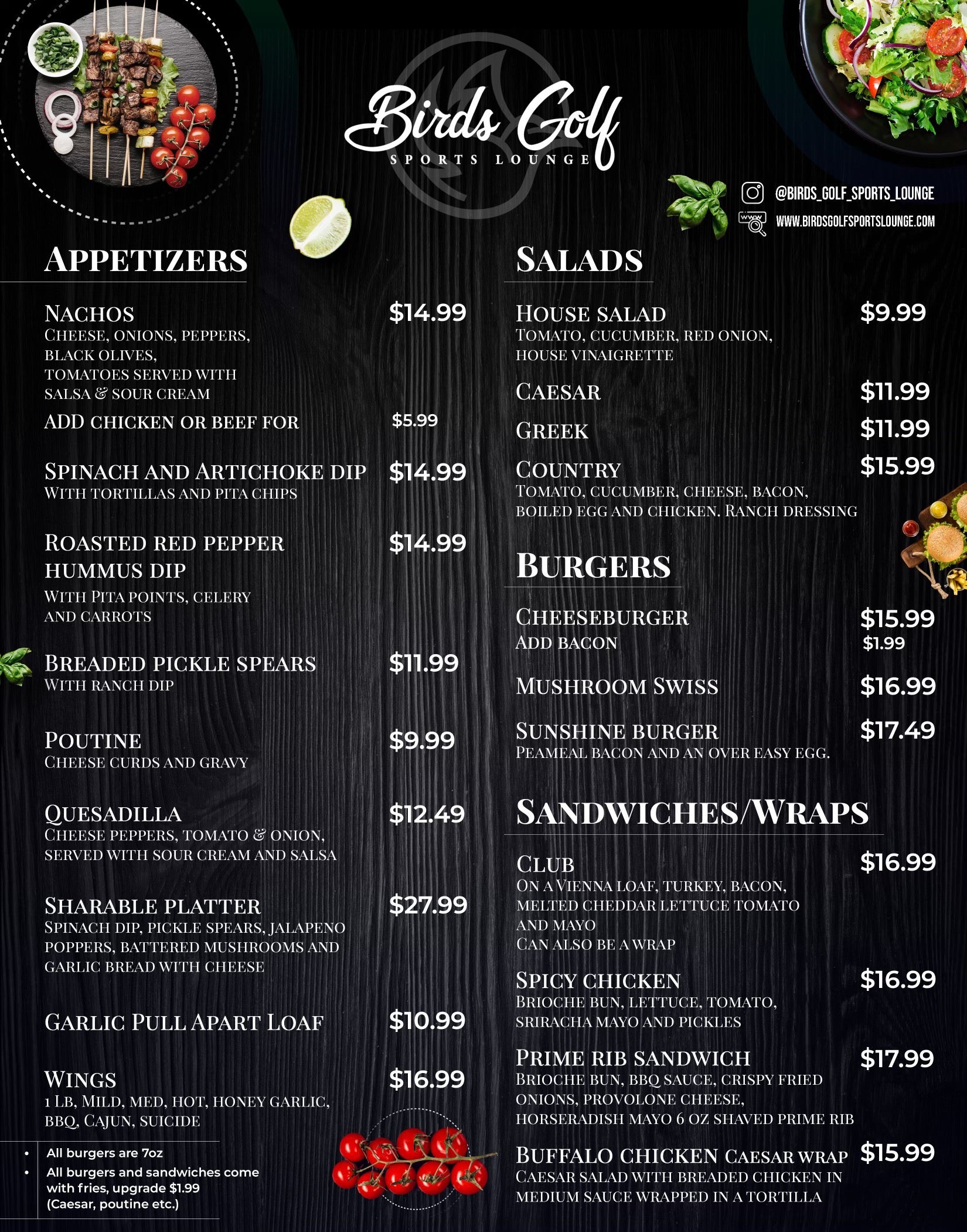 Menus – Birds Golf Sports Lounge
